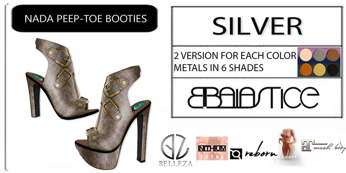 Second Life Marketplace - Baiastice_Nada Peep-Toe Booties-Silver